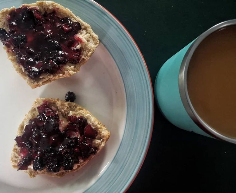 Freshly baked sourdough scones with homemade blackberry apple & ginger ...